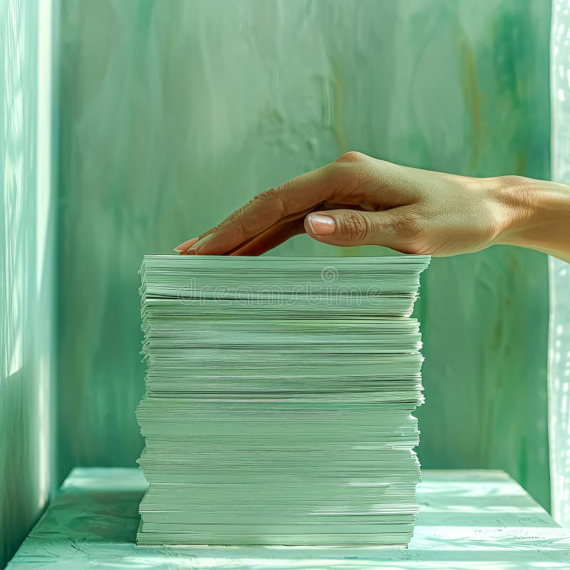 A Hand is Touching a Stack of Papers Stock Illustration - Illustration ...