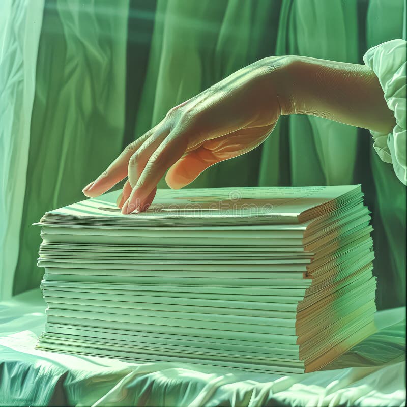 A Hand is Touching a Stack of Papers. Stock Illustration - Illustration ...