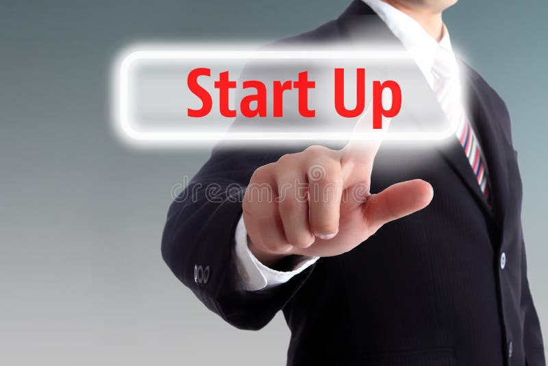 Hand Touching Start Up Button Screen Stock Photo - Image of technology ...
