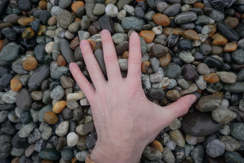 Hand Touching Stones by the Sea Stock Photo - Image of outdoor, life ...