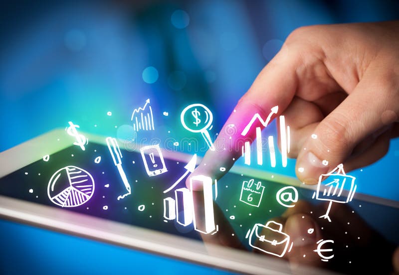 Hand Touching Tablet Pc, Charts Concept Stock Image - Image of graph ...