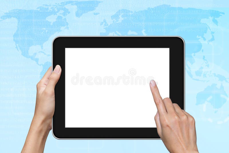 Hand Touching Tablet Pc Screen. Stock Photo - Image of monitor ...