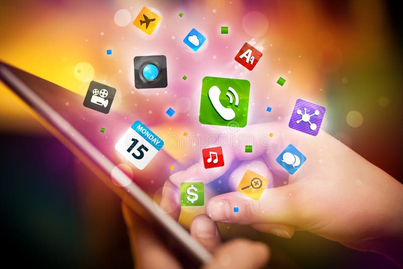 Hand Touching Tablet Pc, Social Network Concept Stock Image - Image of ...