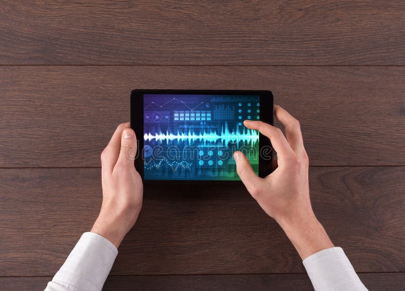 Hand Holding Tablet with Sound Design Concept Stock Image - Image of ...
