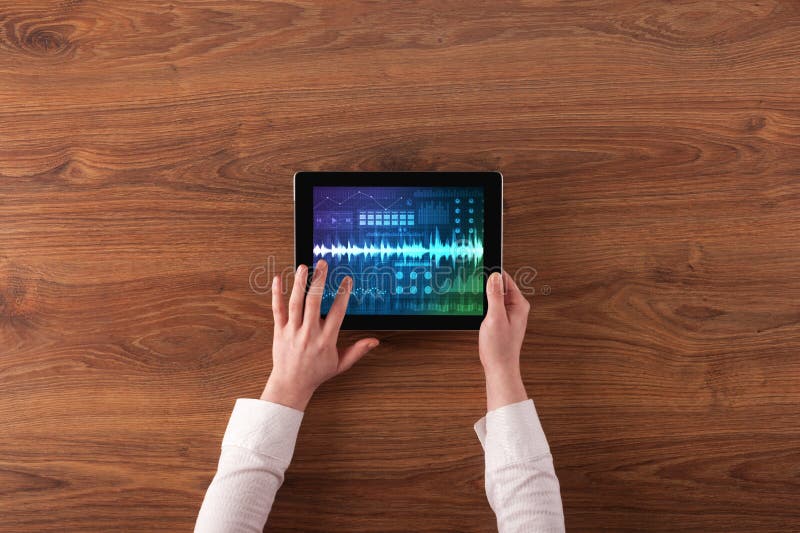 Hand Holding Tablet with Sound Design Concept Stock Image - Image of ...