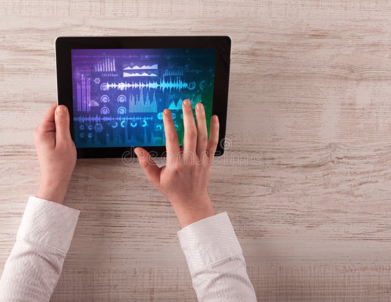 Hand Holding Tablet with Sound Design Concept Stock Image - Image of ...