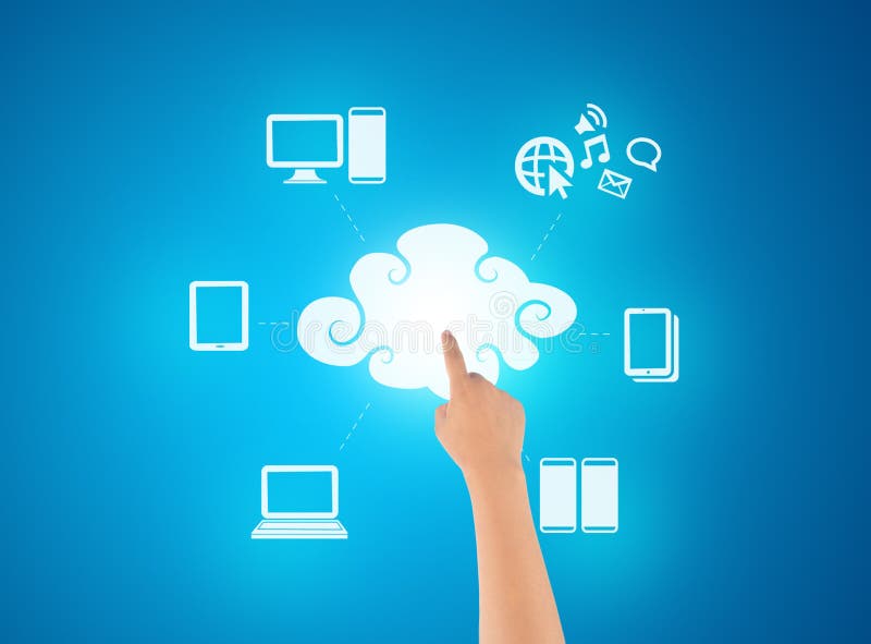 Happy Woman Sitting on Cloud with Cloud Computing Stock Image - Image ...