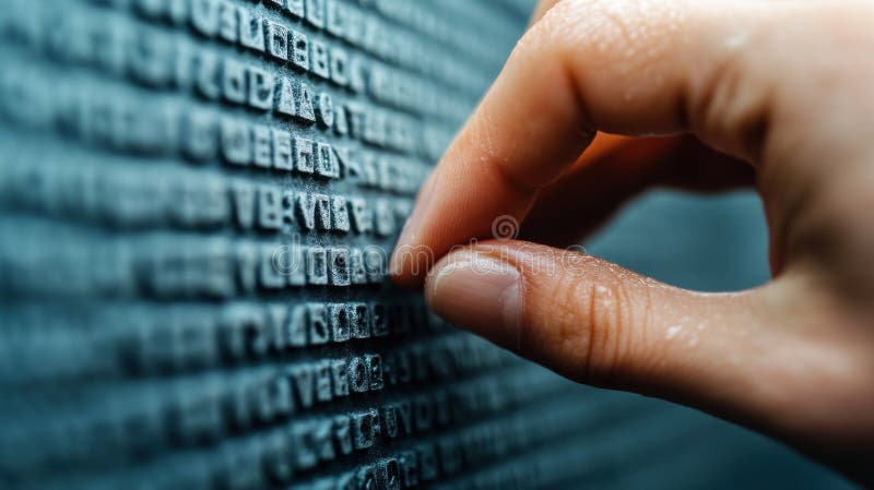 Hand Touching Textured Braille Text on a Wall, Highlighting Tactile ...