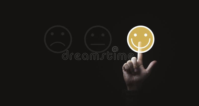 Hand Touching To Select Smiley Face Icon for Client Evaluation and ...