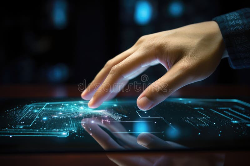 Hand Touching Touch Screen of High Tech Device Stock Illustration ...