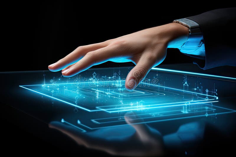 Hand Touching Touch Screen of High Tech Device Stock Illustration ...