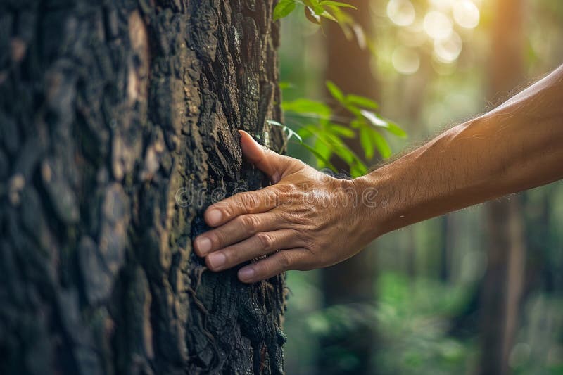 Hand Touching Tree Bark stock illustration. Illustration of natural ...