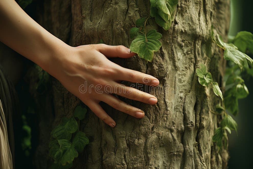 Hand is Touching Tree Trunk Stock Image - Image of equipment, industry ...