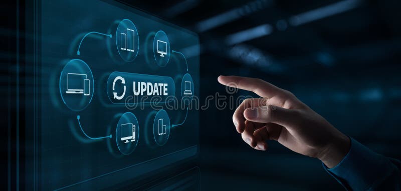 Hand Touching Update Screen. Software Upgrade and Progress Concept ...
