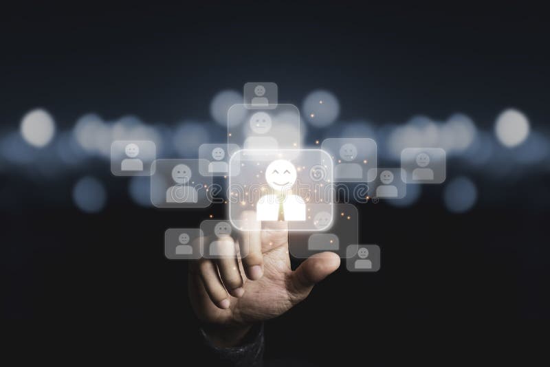 Hand Touching Virtual Screen of Human Management Icon among Employee ...