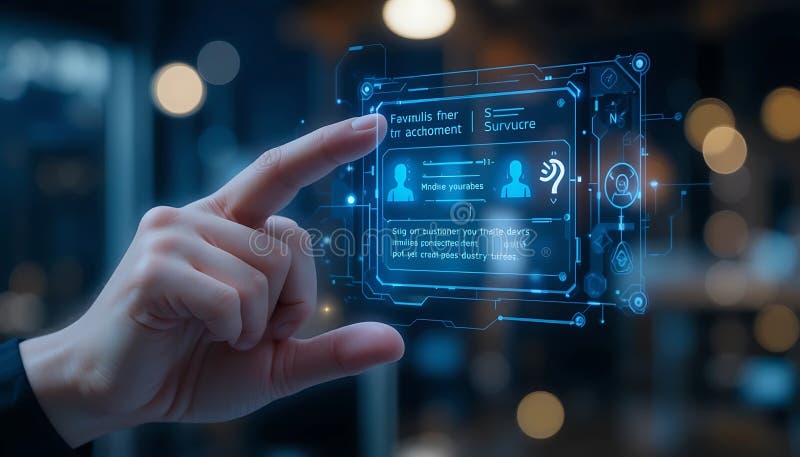 Hand Touching Virtual Screen Interface Showing Customer Service and ...