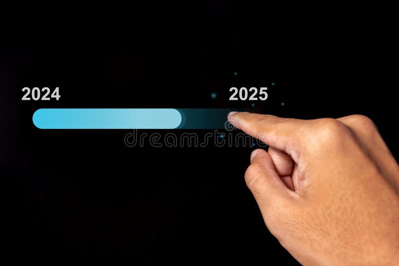 Hand Touching Virtual Status Bar To Change from 2024 To 2025. Turn of ...