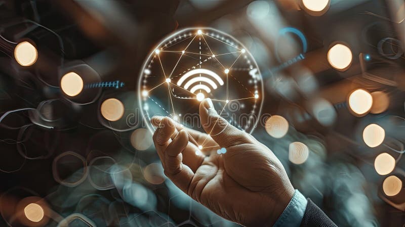 Hand Touching a Virtual Wi-Fi Network Icon. Stock Image - Image of ...