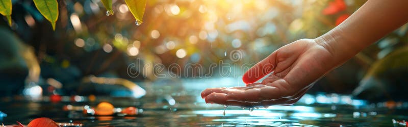 Hand Touching Water with Sunlight Reflection Stock Photo - Image of ...