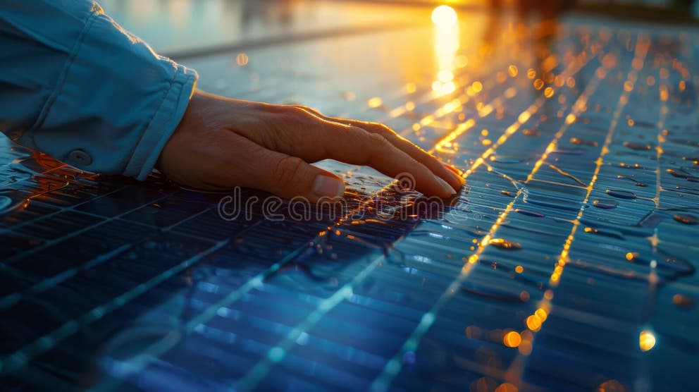 The Hand on Solar Panel. AI Generated Stock Image - Image of reflection ...