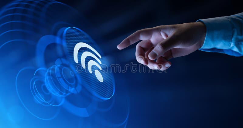 Hand Touching WiFi Icon on Digital Screen - Wireless Connection Concept ...