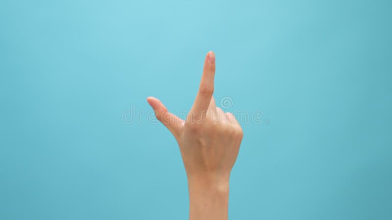 Hand Touching and Zoom on the Blue Background, Simulate Touch Screen ...