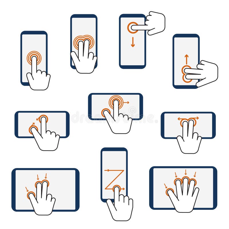 Hand Touchscreen Gestures Device Icon Set. Vector Stock Vector - Illustration of concept ...