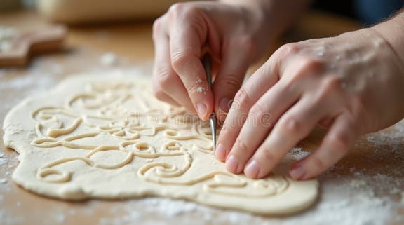Hand Tracing Patterns in Soft Flour Creates an Artistic Culinary Stock ...