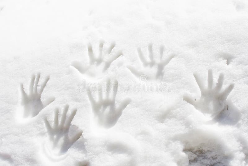 Hand print in snow stock image. Image of hand, fingerprint - 17636793