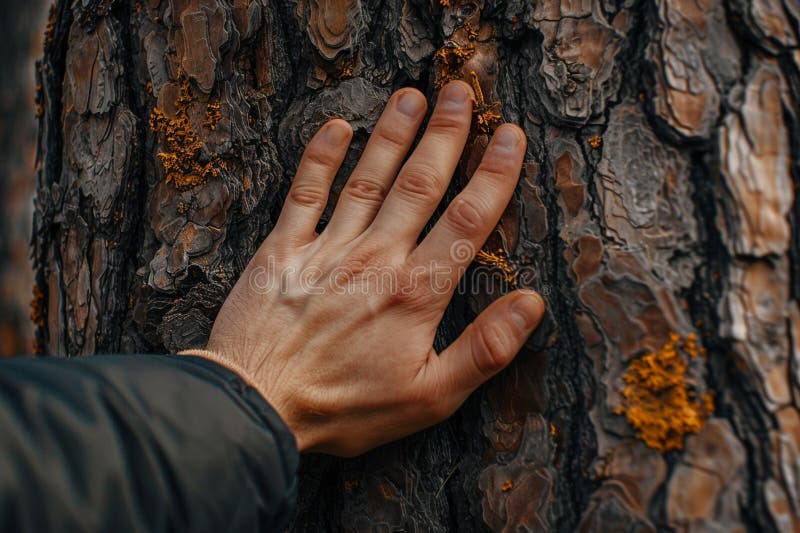 Hand on Tree Bark stock illustration. Illustration of organic - 341636139