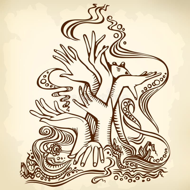 Hand tree brown stock illustration. Illustration of drawing - 44846240