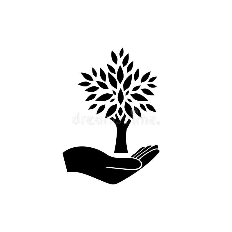 Saving Forests Sign. Hand with Tree Icon. Silhouette Tree Symbol. Stock ...