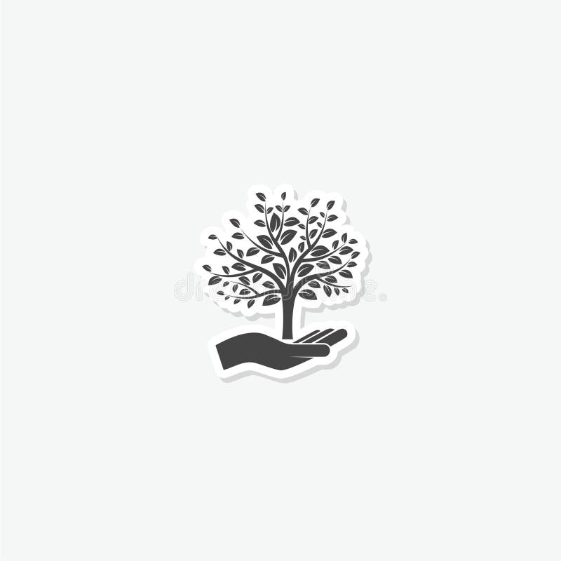 Hand with a Tree Logo Sticker Isolated on Gray Background Stock Vector ...