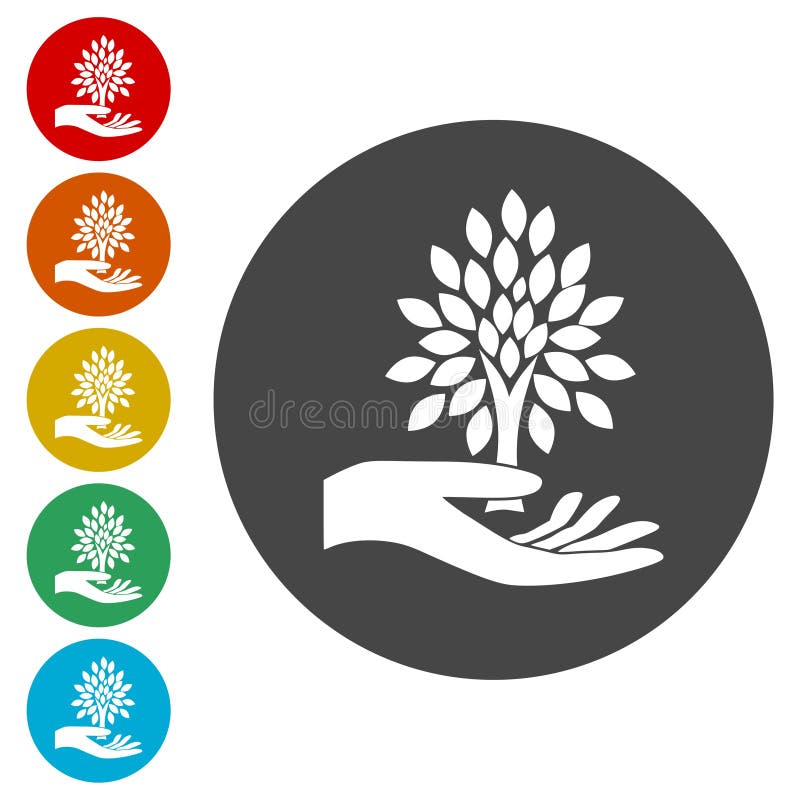 Hand with a Tree Symbol, Tree in Hand, 6 Colors Included Stock Vector ...
