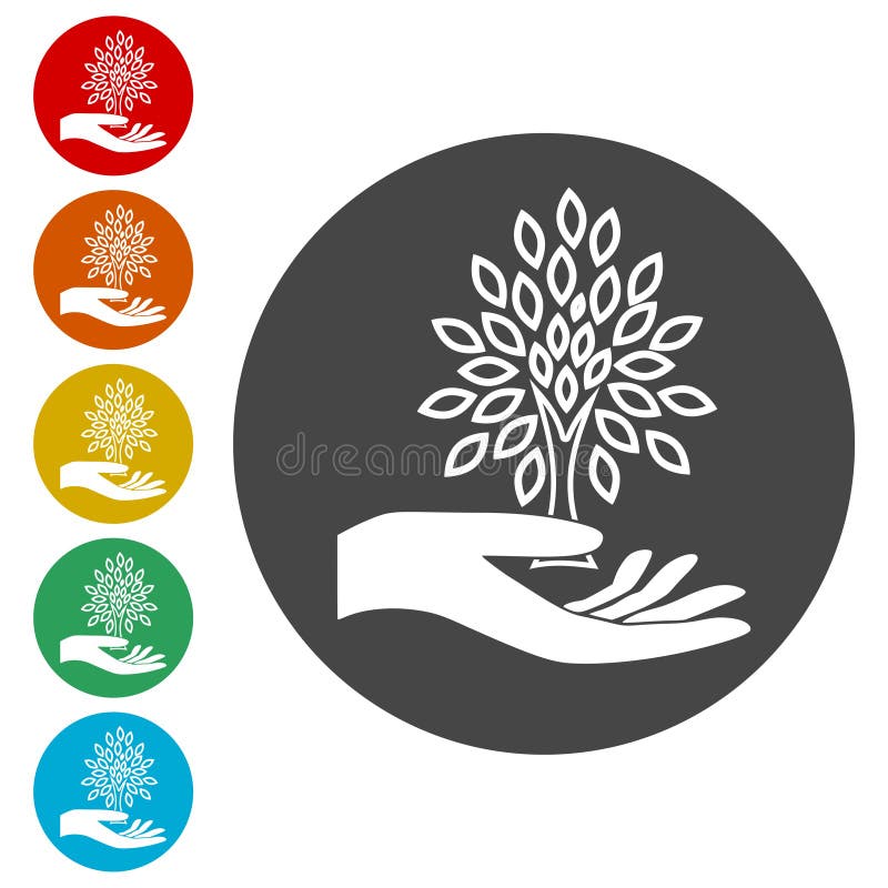 Hand with a Tree Symbol, Tree in Hand, 6 Colors Included Stock Vector ...