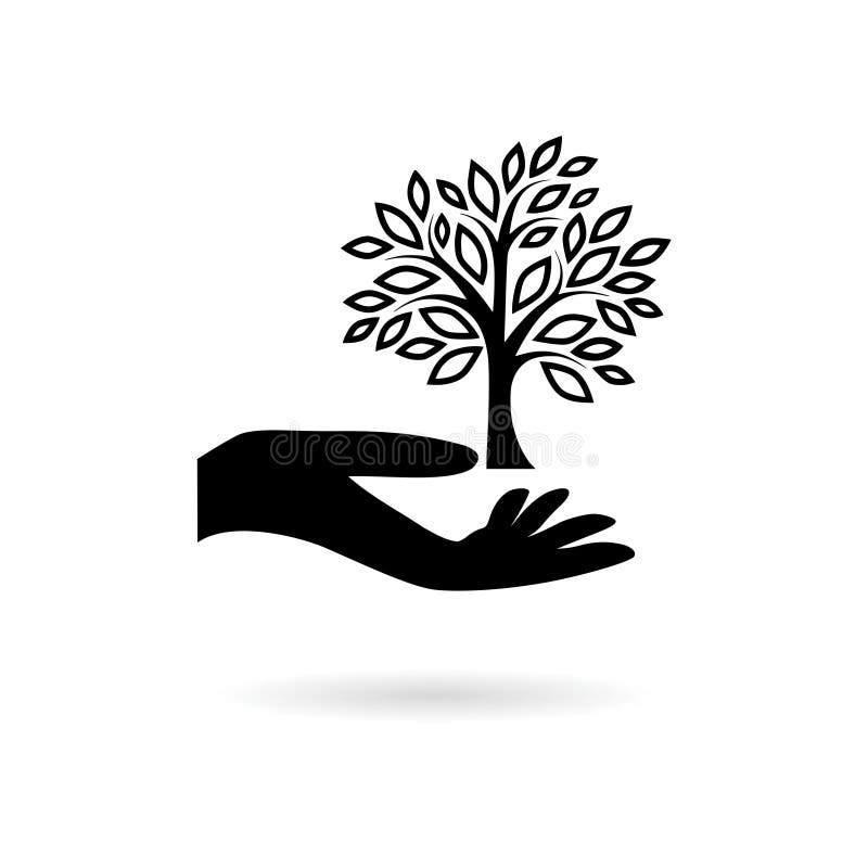 Hand with a Tree Symbol, Tree in Hand Icon Stock Illustration ...