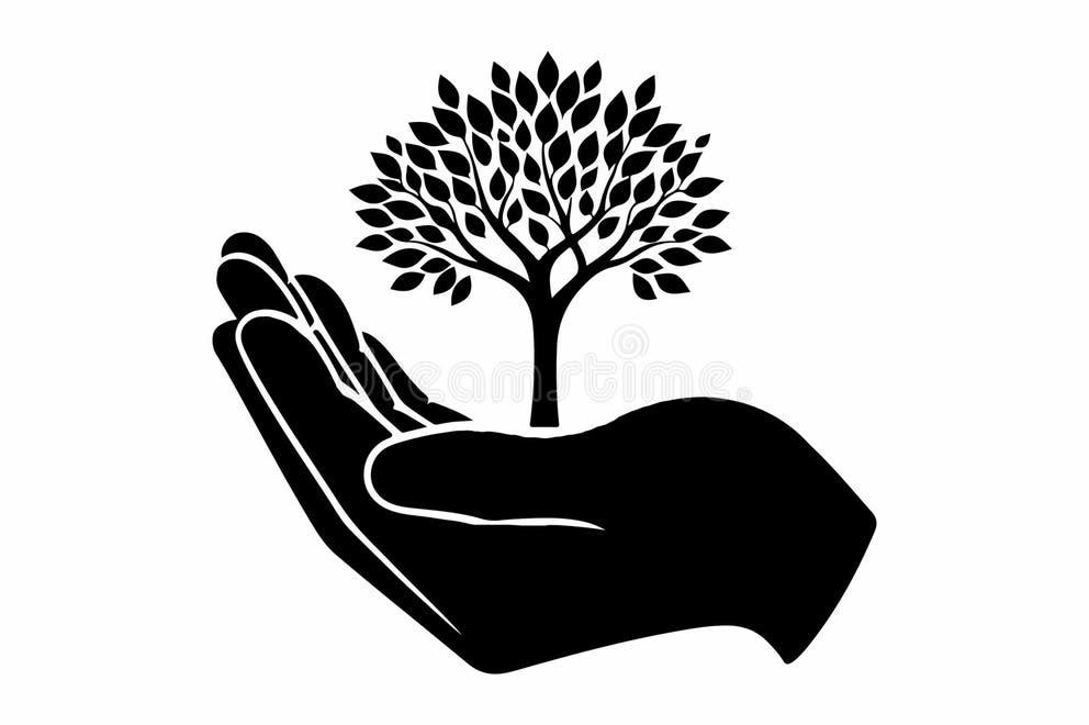 Hand with a Tree Vector Silhouette Illustration Stock Vector ...