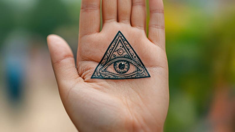 A Hand with a Triangle and an All Seeing Eye Tattooed on it, AI Stock ...