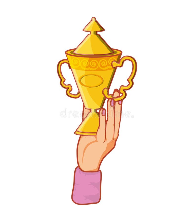 Hand with trophy award cup stock illustration. Illustration of winner ...