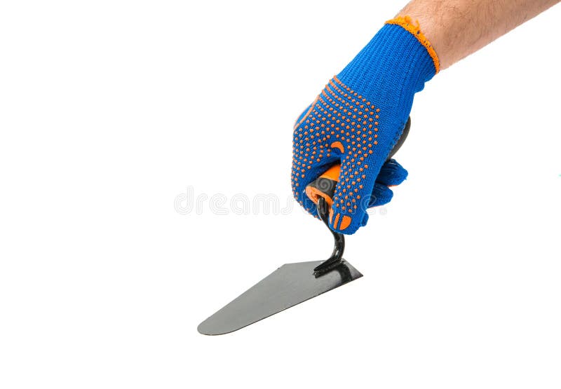 Building Trowel in Male Hand with Construction Gloves Stock Image ...