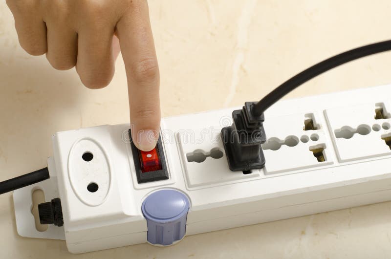 Hand Turn on Switch Multiple Socket Plug Stock Image - Image of ...