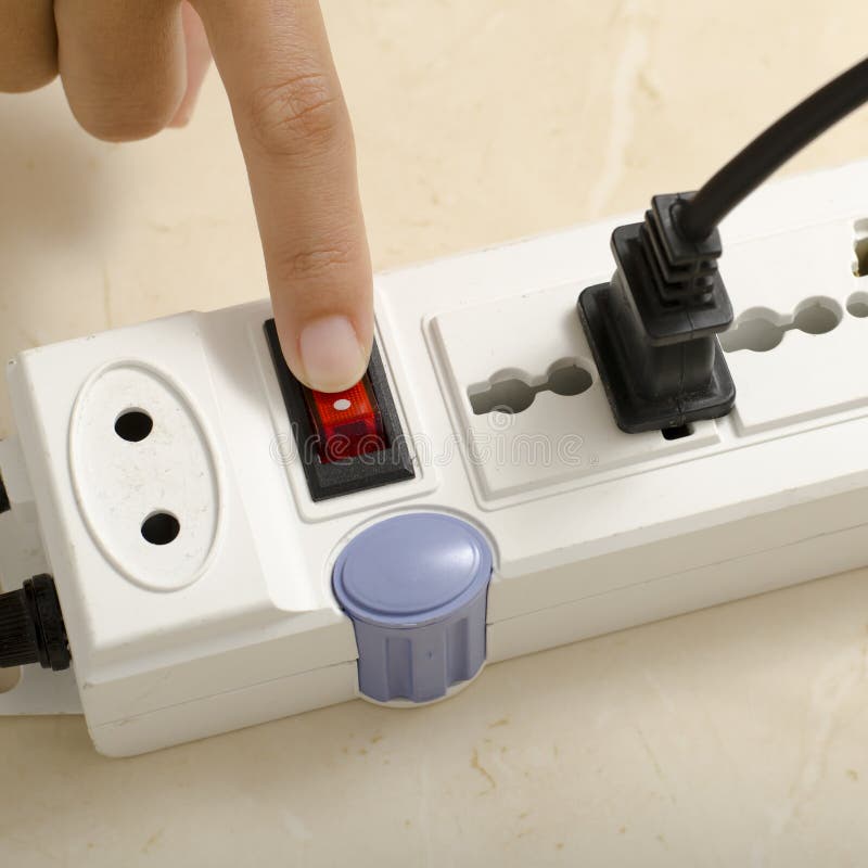 Hand Turn on Switch Multiple Socket Plug Stock Image - Image of ...