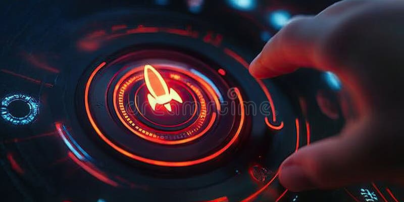 A Hand Turning a Button Featuring a Rocket Icon, Symbolizing Maximum ...