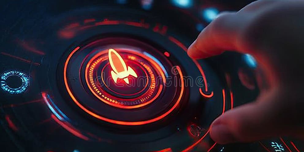 A Hand Turning a Button Featuring a Rocket Icon, Symbolizing Maximum ...