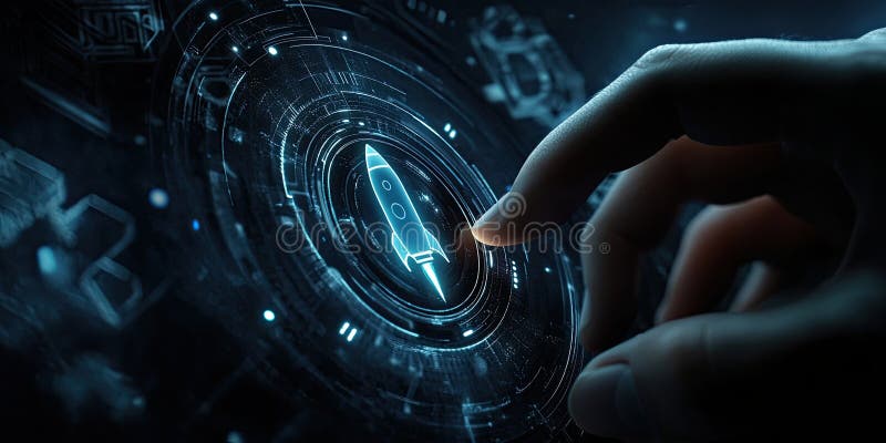 A Hand Turning a Button Featuring a Rocket Icon, Symbolizing Maximum ...