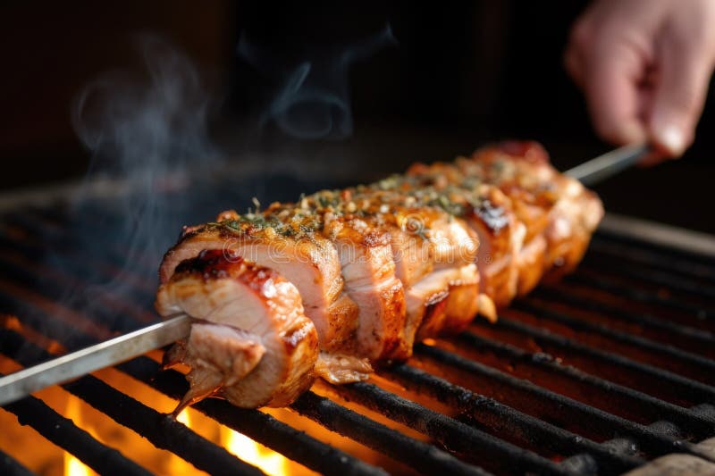 Hand Turning Pork Loin Over on Spit with a Fork Stock Illustration ...