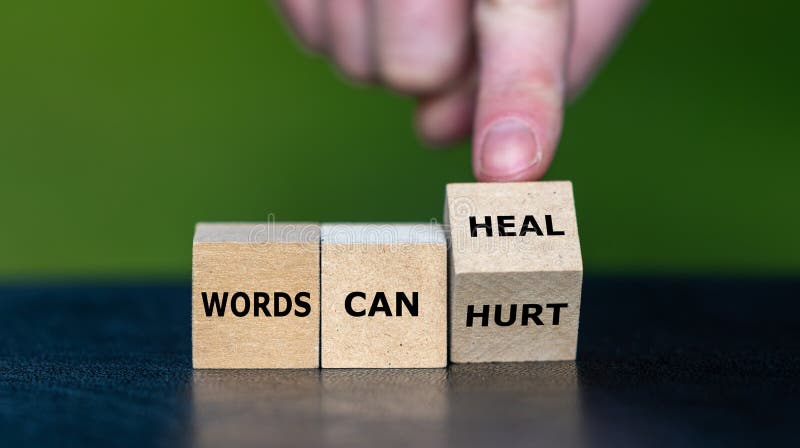 Hand Turns Cube and Changes the Expression Words Can Hurt To Words Can ...