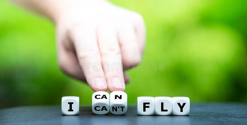 Hand Turns Dice and Changes the Expression `I Can`t Fly` To `I Can Fly ...