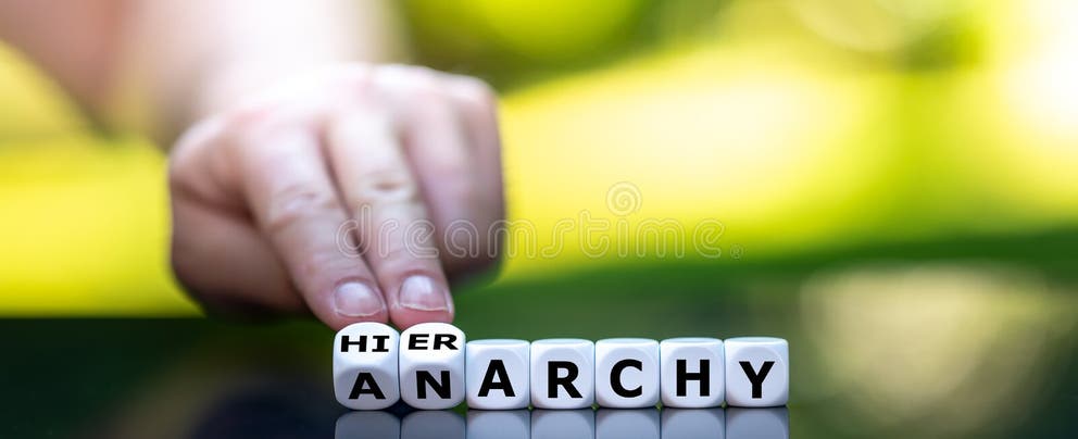 Hand Turns Dice and Changes the Word `anarchy` To `hierarchy`. Stock ...