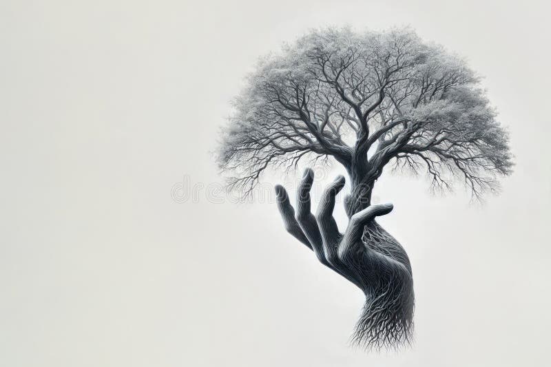 The Hand Turns into a Tree. Space for Text. Stock Image - Image of ...